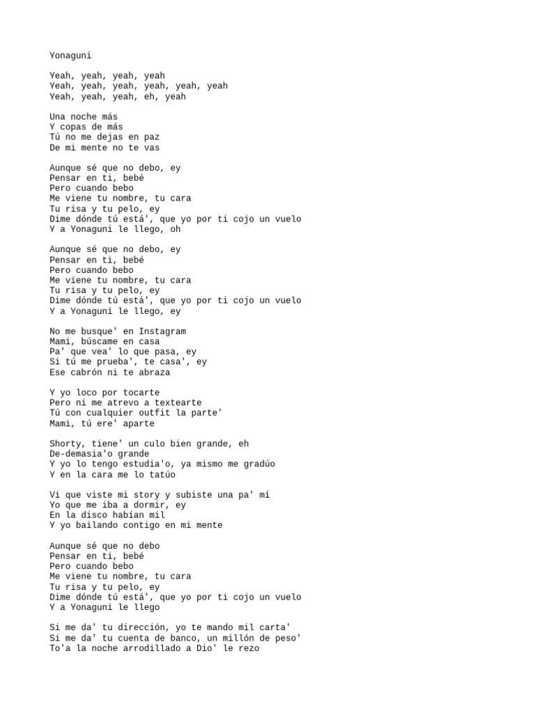 Letra de "Yonaguni" de Bad Bunny | PDF