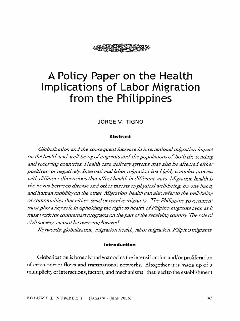 Health Impacts of Filipino Labor Migration | PDF | Migrant Worker ...