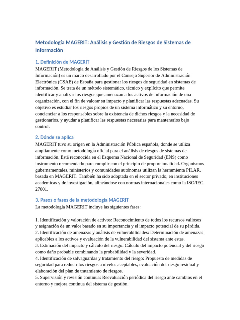 MAGERIT Metodologia Caso Exito | PDF | La seguridad informática | Seguridad