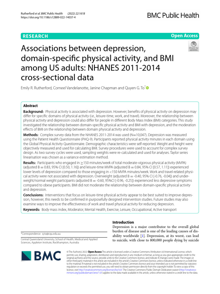 DEPRISSION AND PHYSICAL ACTIVITY | PDF | Body Mass Index | Major Depressive Disorder