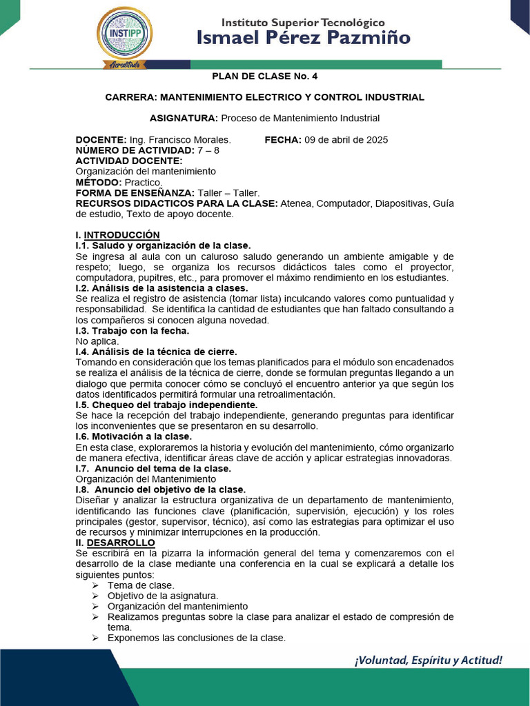 Plan de Clase 4 | PDF | Salón de clases | Aprendizaje