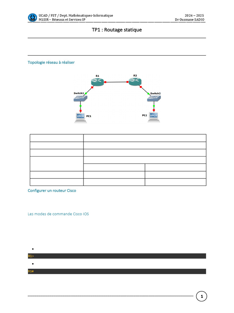 Configuration de Routeurs Cisco en TP | PDF | Routage | Adresse IP