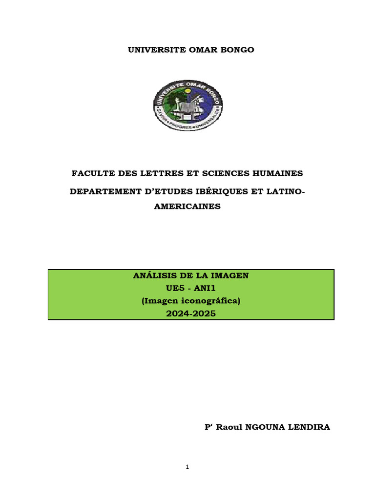 Fascicule D'analyse de L'image Iconographique Licence 1 - Semestre 1 ...