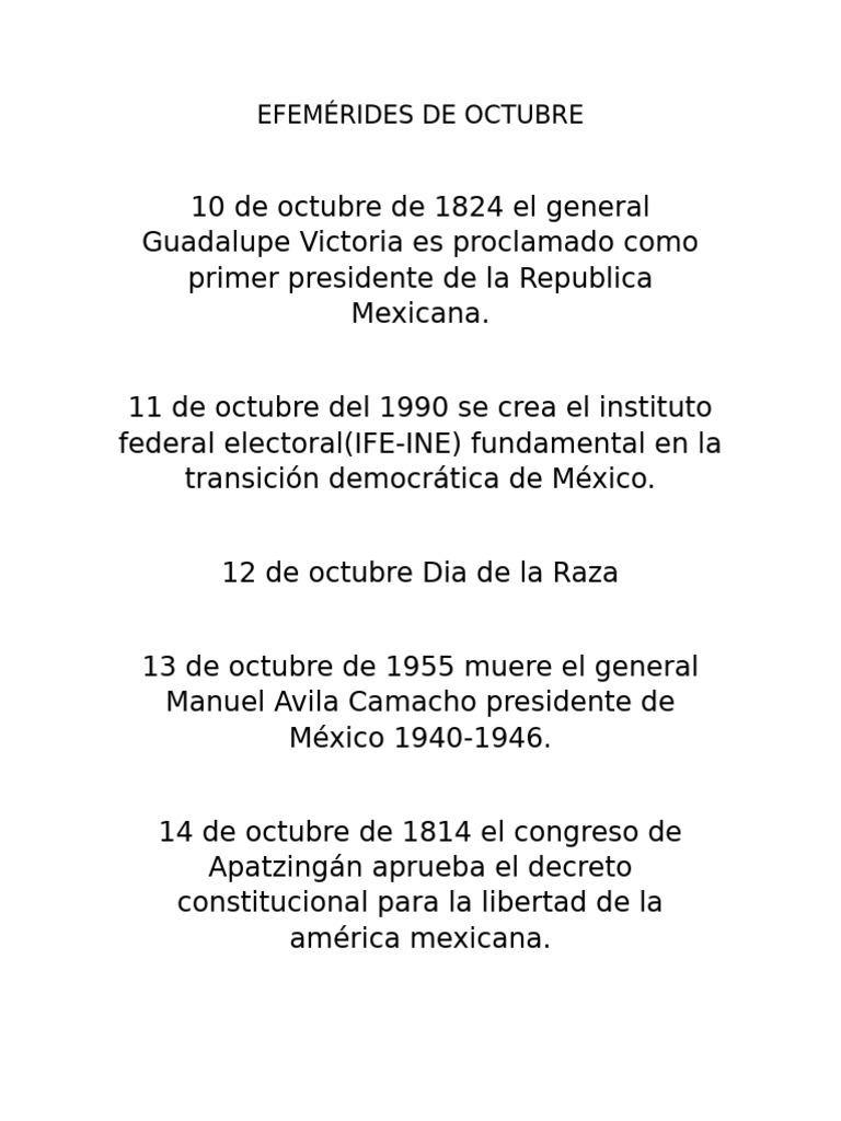 Efemérides de Octubre en México | PDF