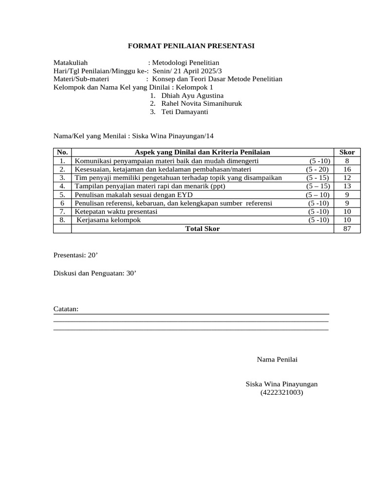 Form_Penilaian_kel.1 | PDF