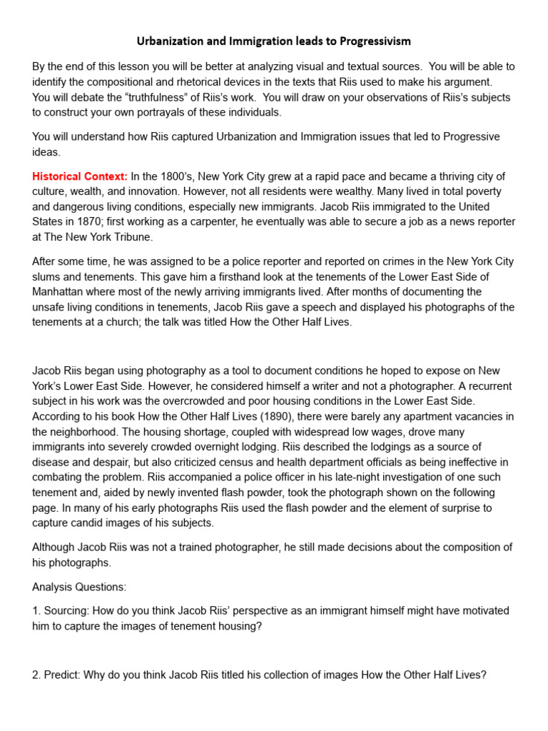 US History Urbanization - and - Immigration - Progressivism - Jacob ...