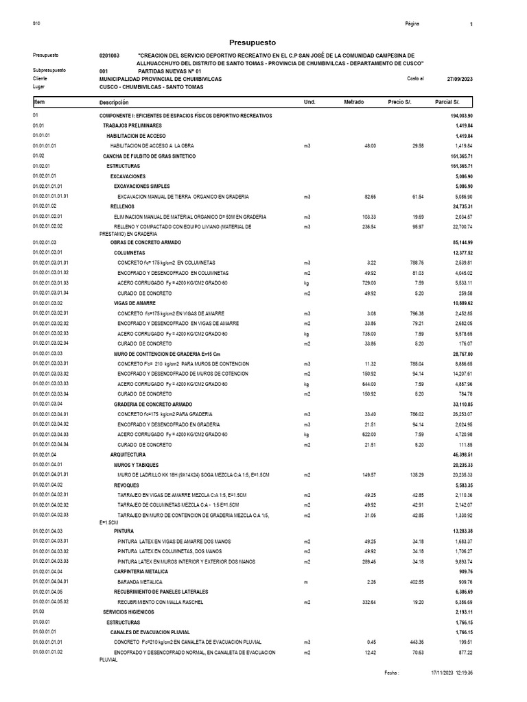 PRESUPUESTO - PARTIDAS NUEVAS | PDF | edificio | Edificios y estructuras