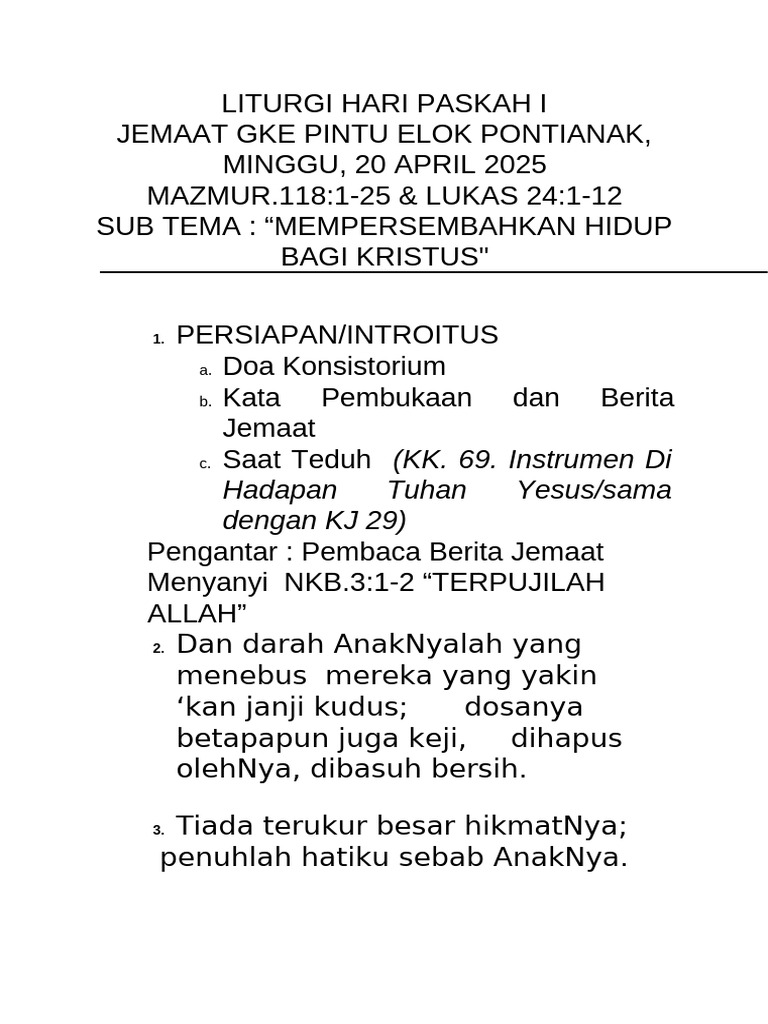 Liturgi Paskah I GKE Pintu Elok | PDF