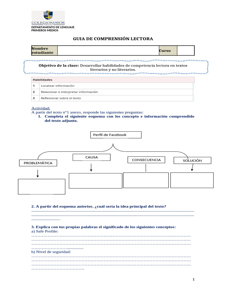 Guía de Comprensión Lectora para Facebook | PDF | Comprensión lectora ...