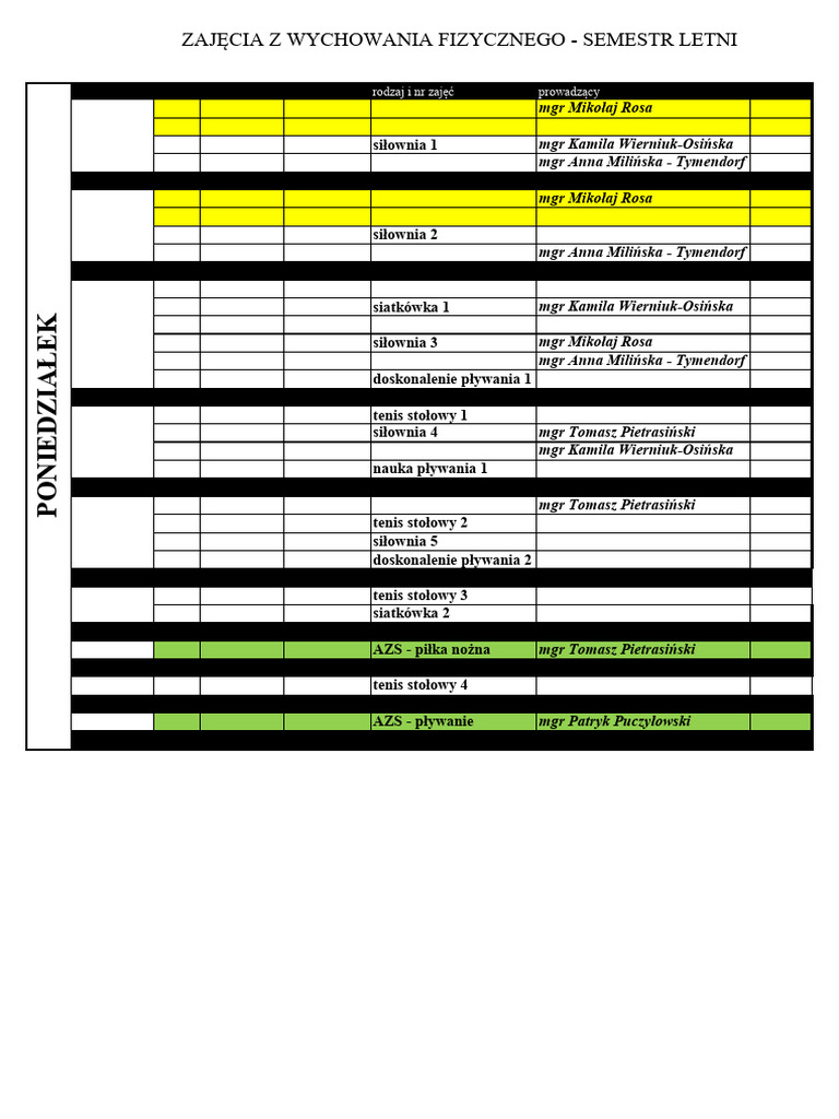 Plan Zajec Dydaktycznych Semestr Letni 2024 251 | PDF