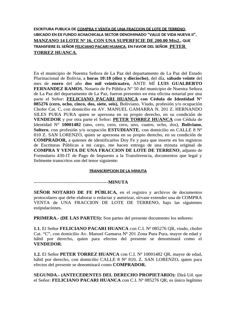 Valle Vida Nueva Minutas | PDF | Bolivia | Impuestos