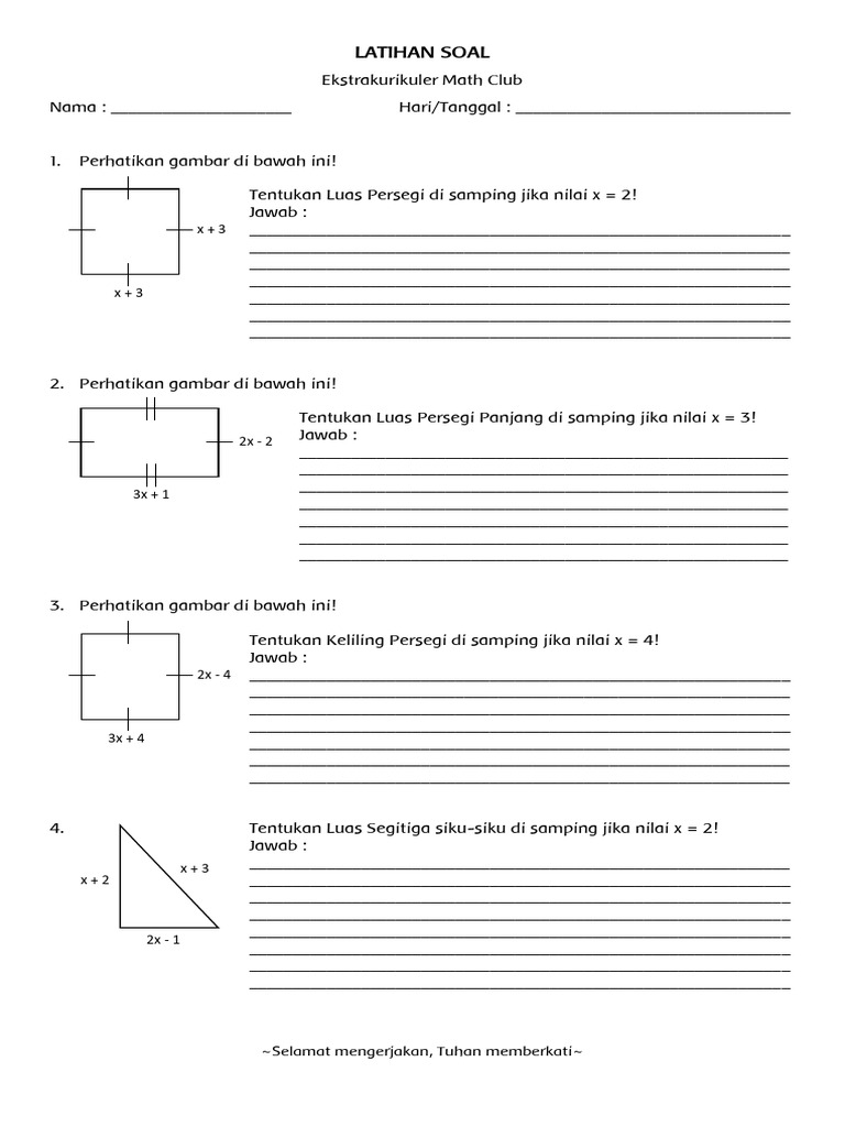 SOAL LATIHAN ALJABAR LUAS DAN KELILING BANGUN DATAR | PDF