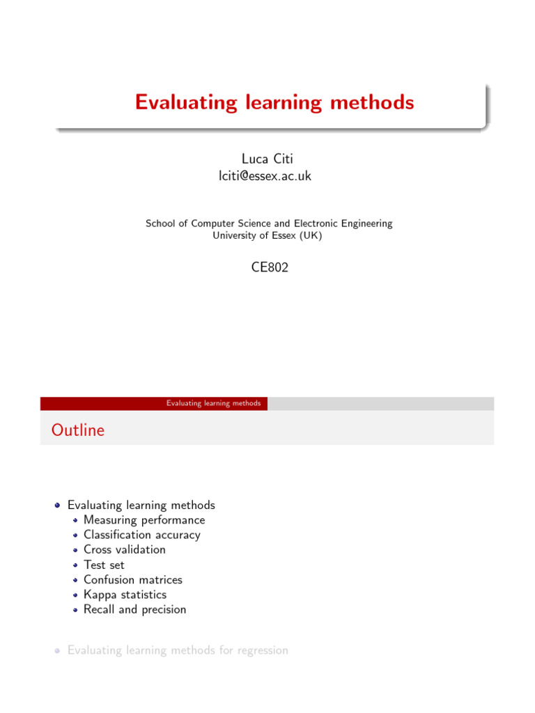 CE802 Lec Eval Handouts | PDF | Cross Validation (Statistics) | Confidence Interval