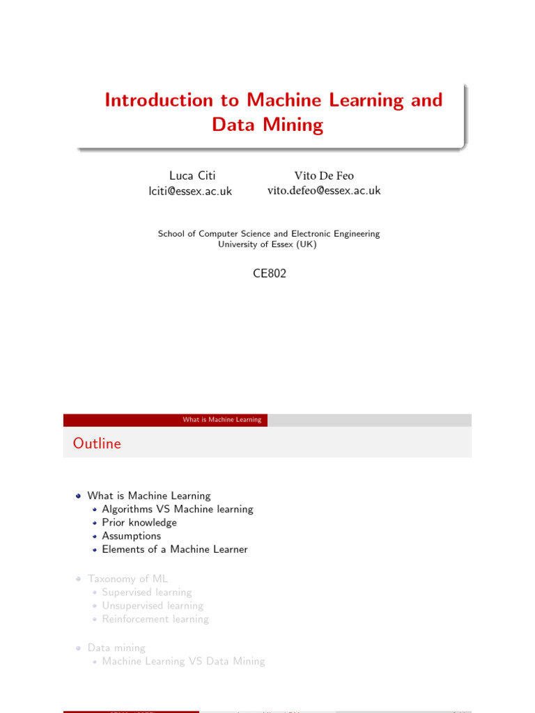 CE802_Lec_IntroML_handouts | PDF | Machine Learning | Applied Mathematics