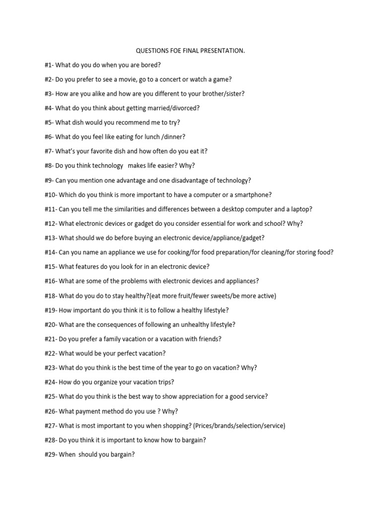 Final Presentation Questions Guide | PDF