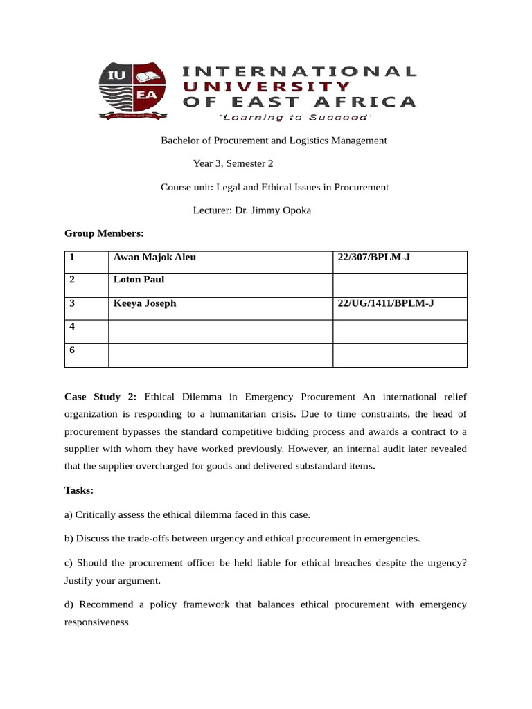Case Study 2. Ethical Dilema in Emergency Procurement | PDF ...