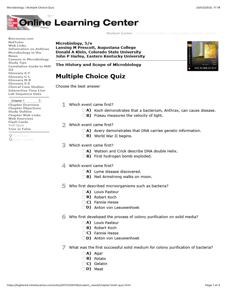 Microbiology - Multiple Choice Quiz | PDF | Louis Pasteur | Microorganism