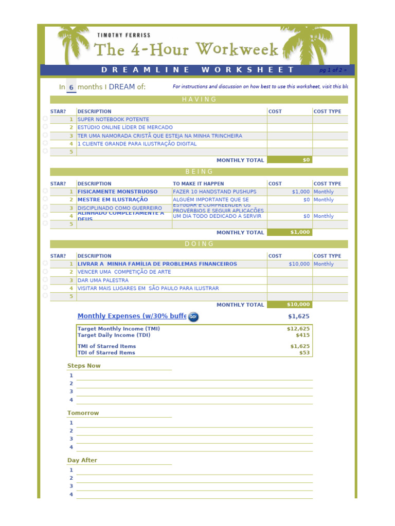DreamlineWorksheet2.0-1 6 Meses | PDF | Expense