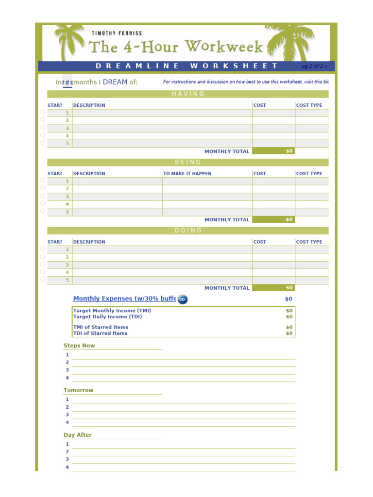 Dreamline Worksheet for Lifestyle Design | PDF | Credit | Finance ...
