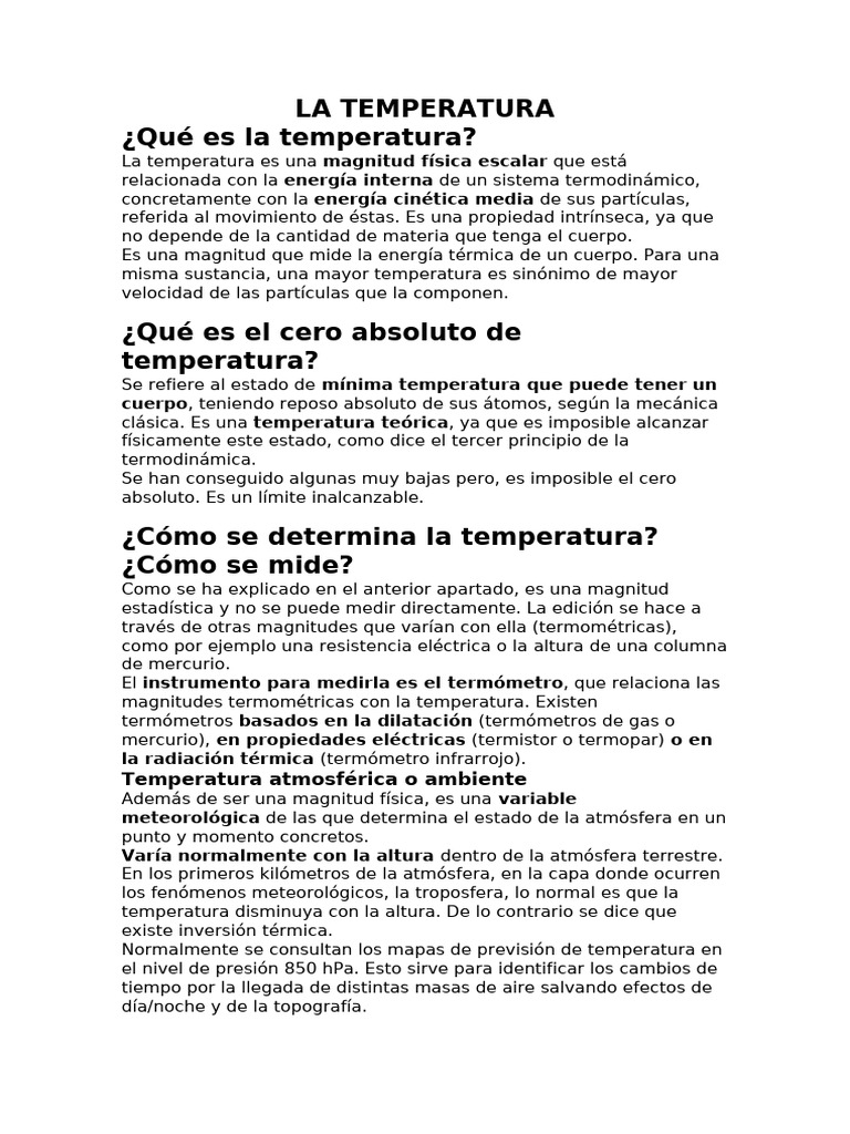 Definición y Medición de Temperatura | PDF | Temperatura | Celsius