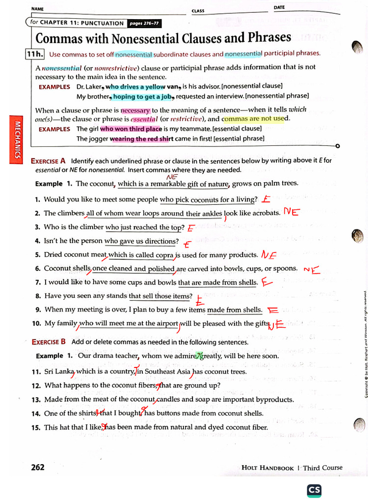 Commas W Non Essential Clauses PG 262 | PDF