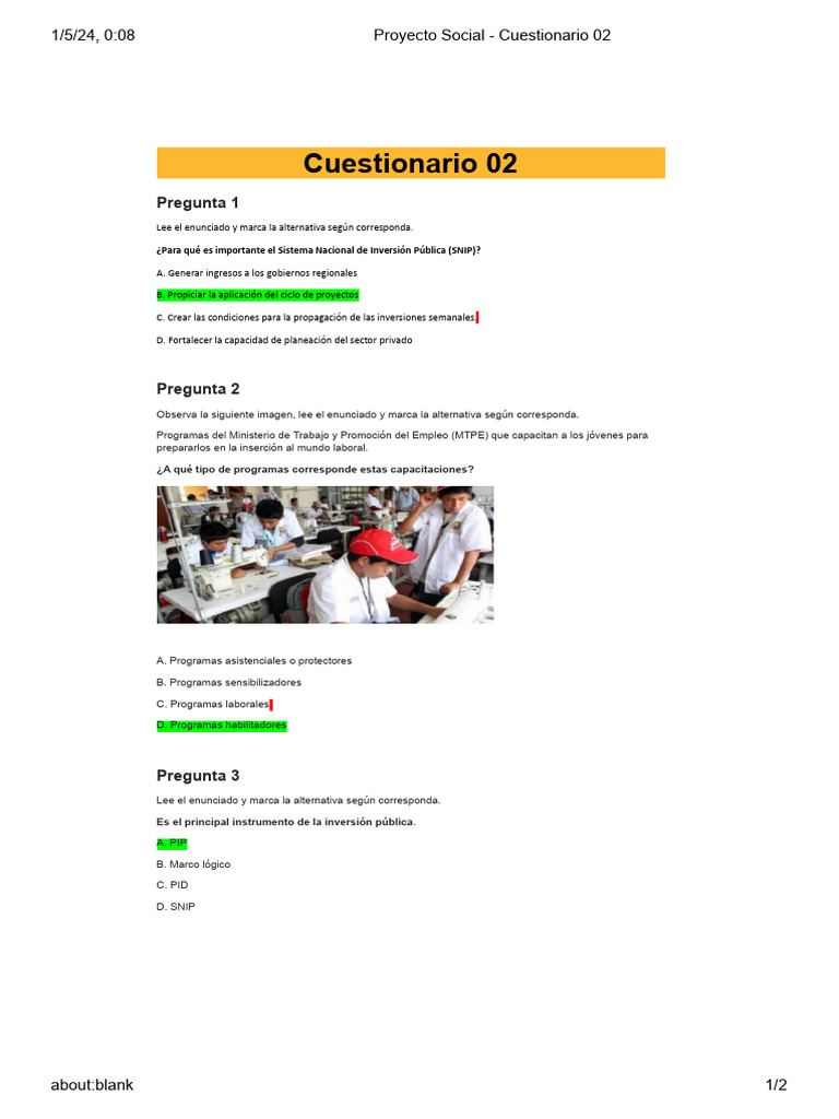 Proyecto Social - Cuestionario 02 | PDF | Economias