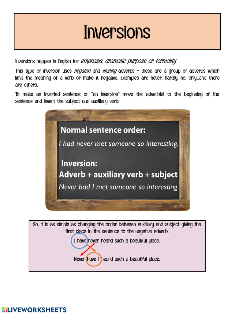 Inversion - Brief Explanation and Practice | PDF | Verb | Grammatical Tense