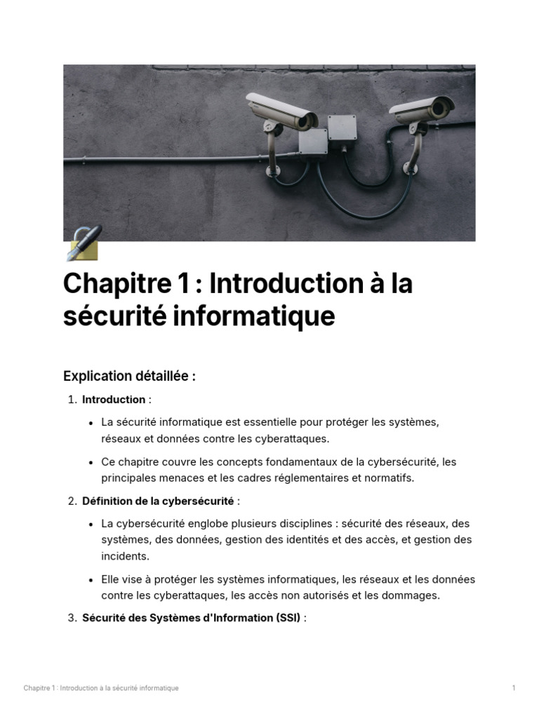 Chapitre 1 Introduction La Scurit Informatique | PDF | Sécurité | Sécurité des systèmes d ...
