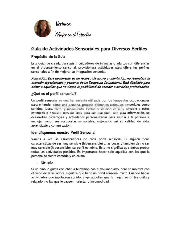 Guia Gratuita de Actividades Sensoriales-Mujer en El Espectro | PDF ...