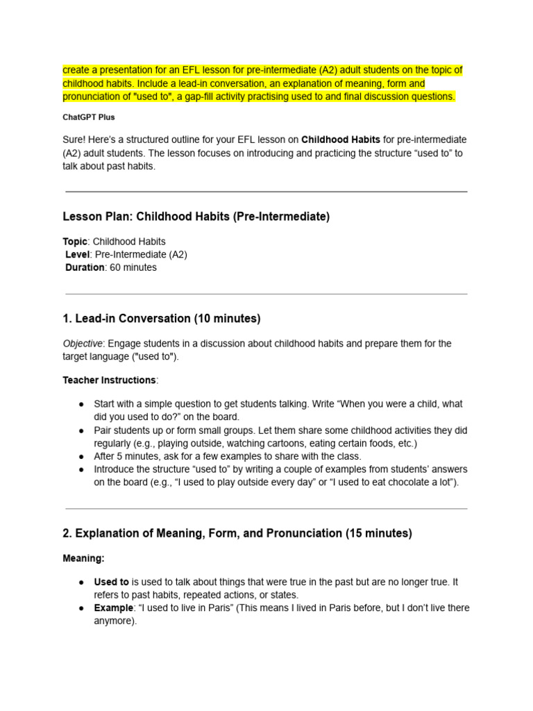 Example of ChatGPT lesson plan | PDF | Lesson Plan | Human Communication