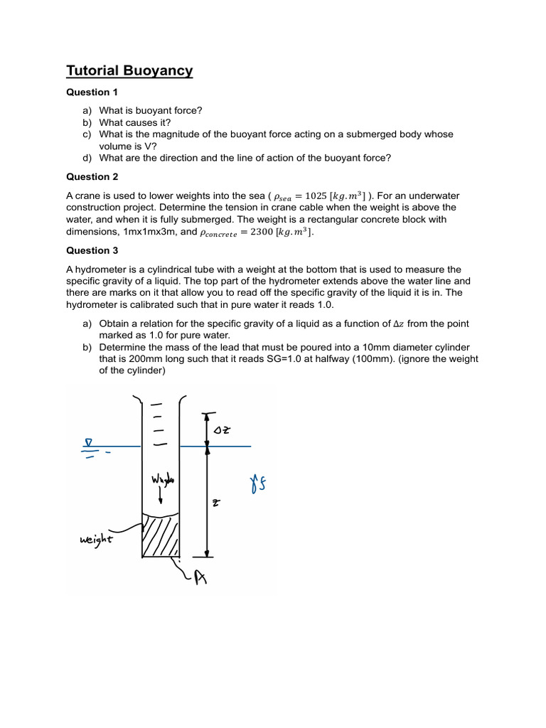 Tutorial Questions - 05 - Buoyancy | PDF