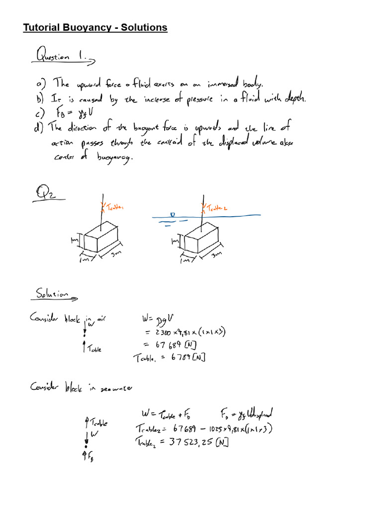 Tutorial Questions - 05 - Buoyancy Solutions | PDF