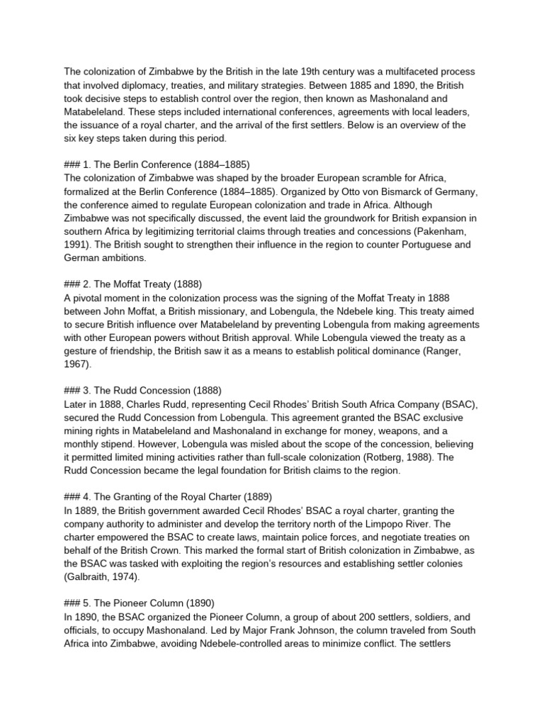 British Colonization of Zimbabwe 1885-1890 | PDF | Rhodesia ...
