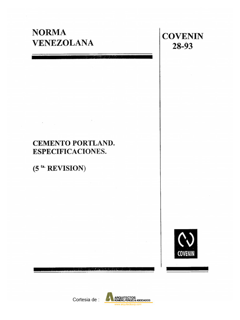 Covenin 0028-1993 Cemento Portland. Especificaciones | PDF