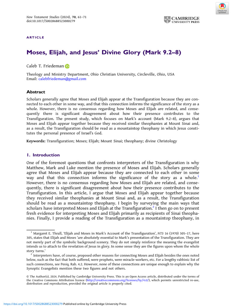 Theophany and the Transfiguration | PDF | Elijah | Gospel Of Mark