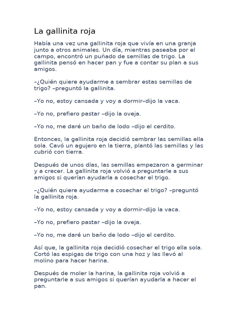 CUENTO La Gallinita Roja | PDF | Panes | Trigo