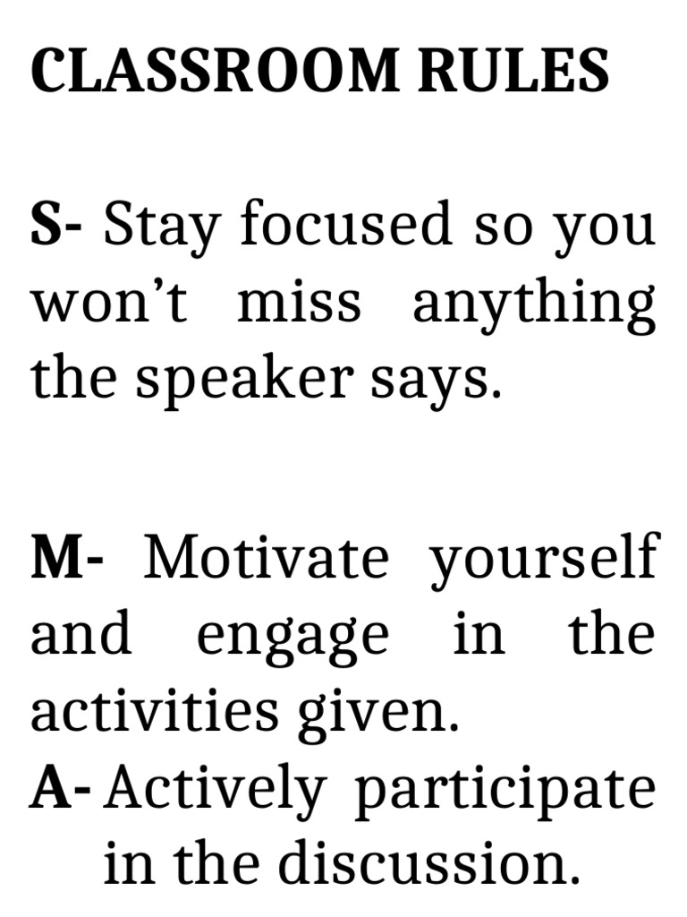 Classroom Rules and Learning Objectives | PDF