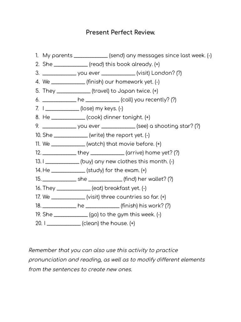 Present Perfect Tense Exercises | PDF