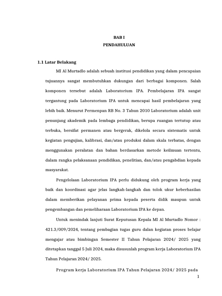 Program - Kerja - Lab - Ipa 1 | PDF
