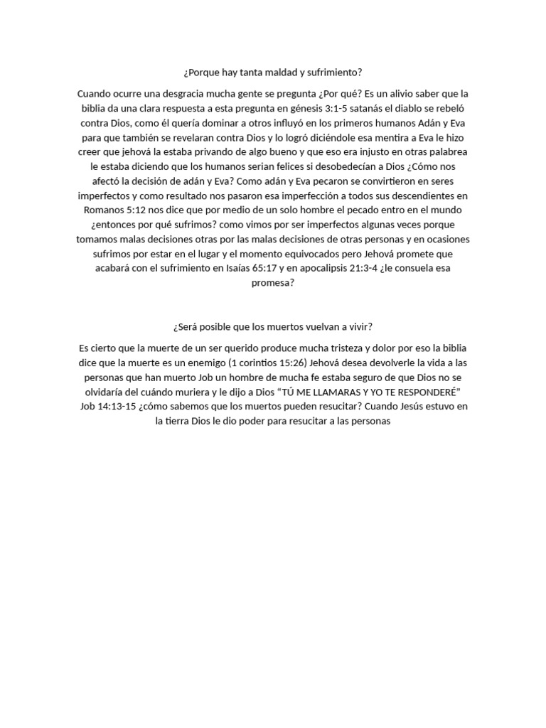 Porque Hay Tanta Maldad y Sufrimiento Predicacion | PDF