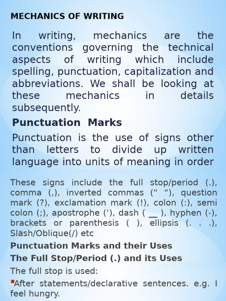 Mechanics of Writing (1) | PDF | Comma | Bracket
