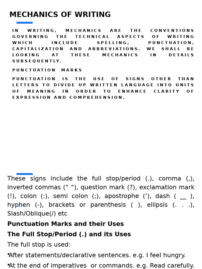Mechanics of Writing | PDF | Comma | Bracket