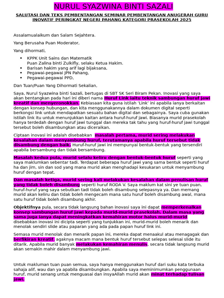 Salutasi Dan Teks Pembentangan Seminar Pembentangan Anugerah Guru ...