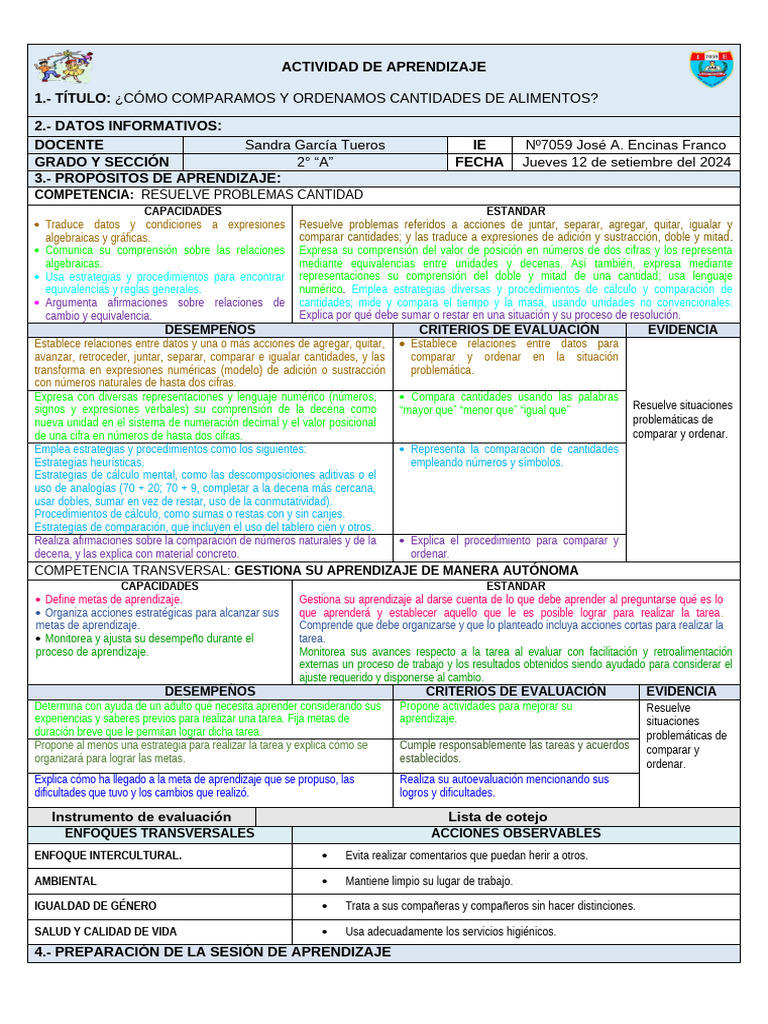 Actividad - ¿Cómo Comparamos y Ordenamos Cantidades de Alimentos ...