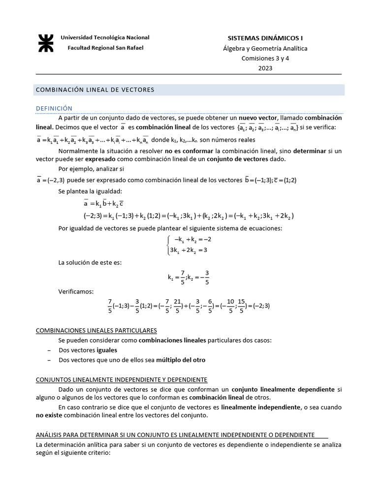 Combinacion Lineal Entre Vectores | PDF | Vector Euclidiano | Ecuaciones