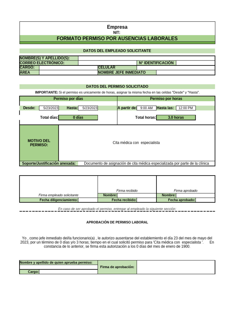 Formato de Permiso por Ausencias Laborales | PDF