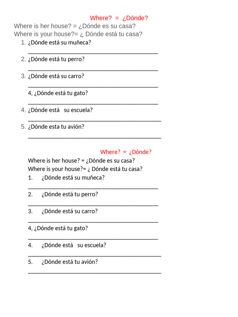 Preguntas sobre ubicación en español | PDF