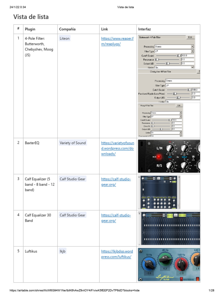 baSE DE DATOS PLUGINS | PDF | Equalization (Audio) | Filter (Signal Processing)