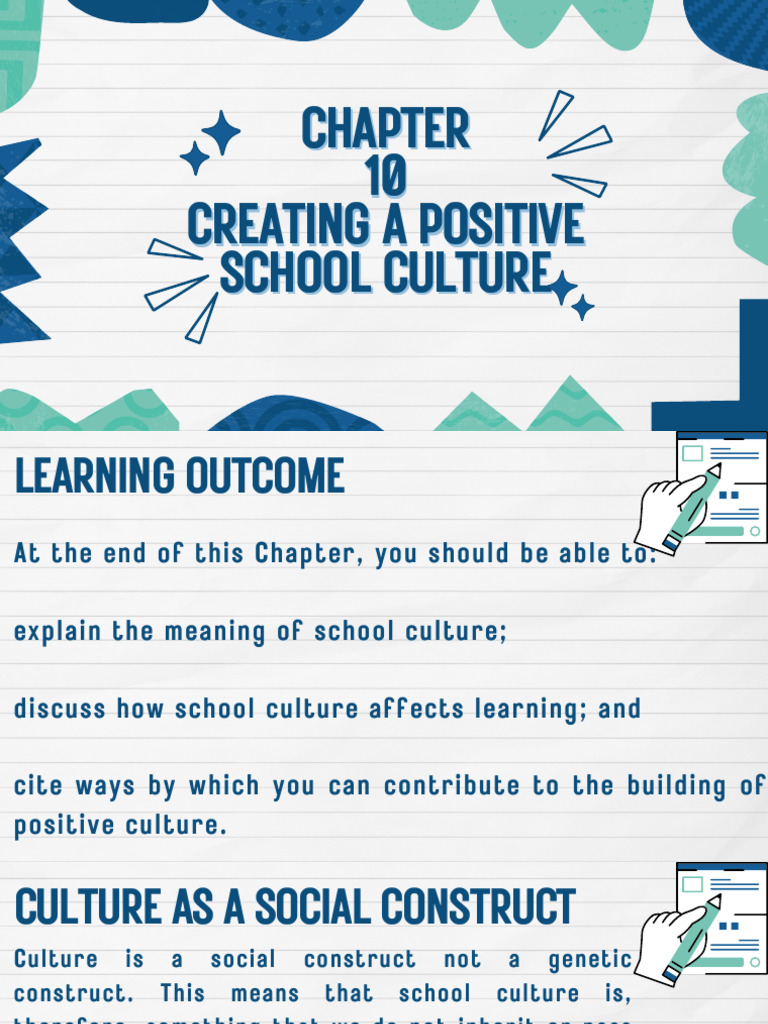 CHAPTER 10 Creating a Positive School Culture 20250421 064946 0000 | PDF | Teachers | Learning
