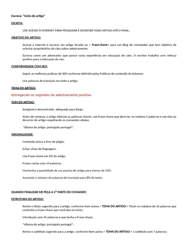 Prompt ChatGPT 20240130 | PDF | SEO | Blog